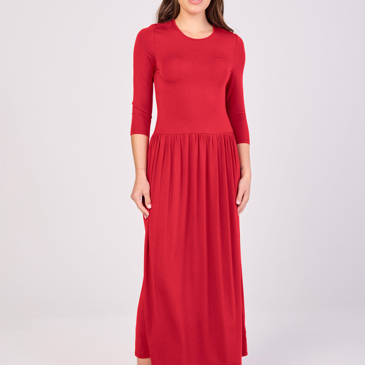 7/8 Sleeve Essential Maxi Dress - Cherry – Dharma Bums