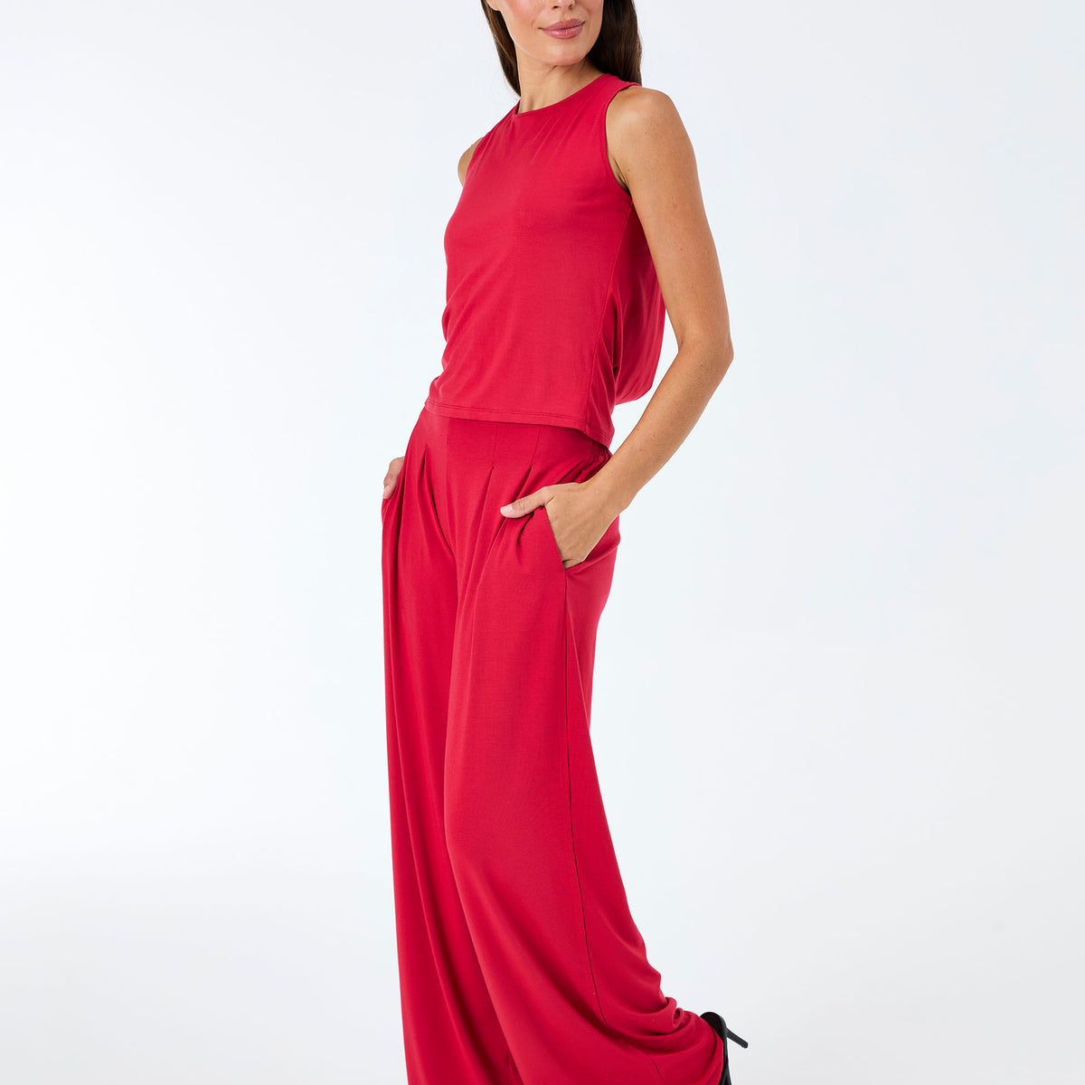 Emery Wide Leg Pants - Cherry Red – Dharma Bums