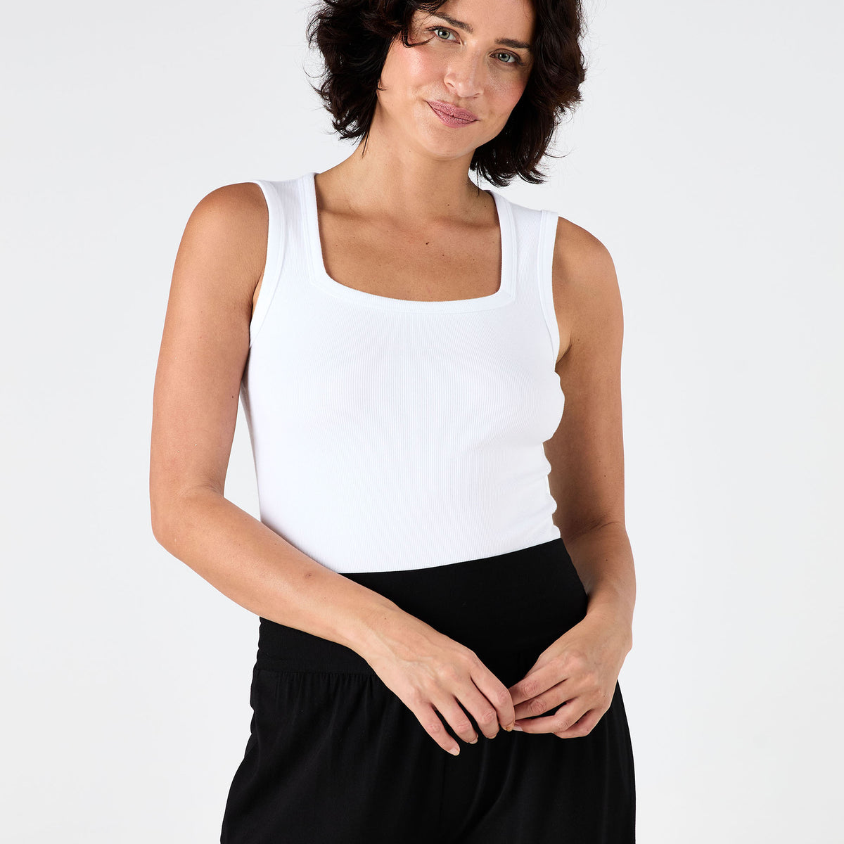 Rib Square Neck Tank - White – Dharma Bums